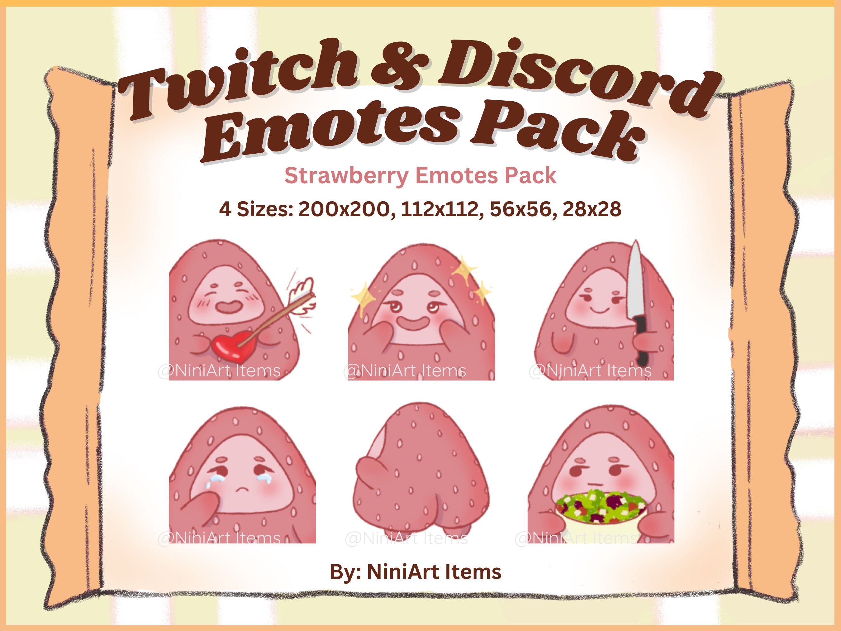Cute Strawberry Twitch Emote | Cute Twitch Emotes Pack Design | Kawaii ...