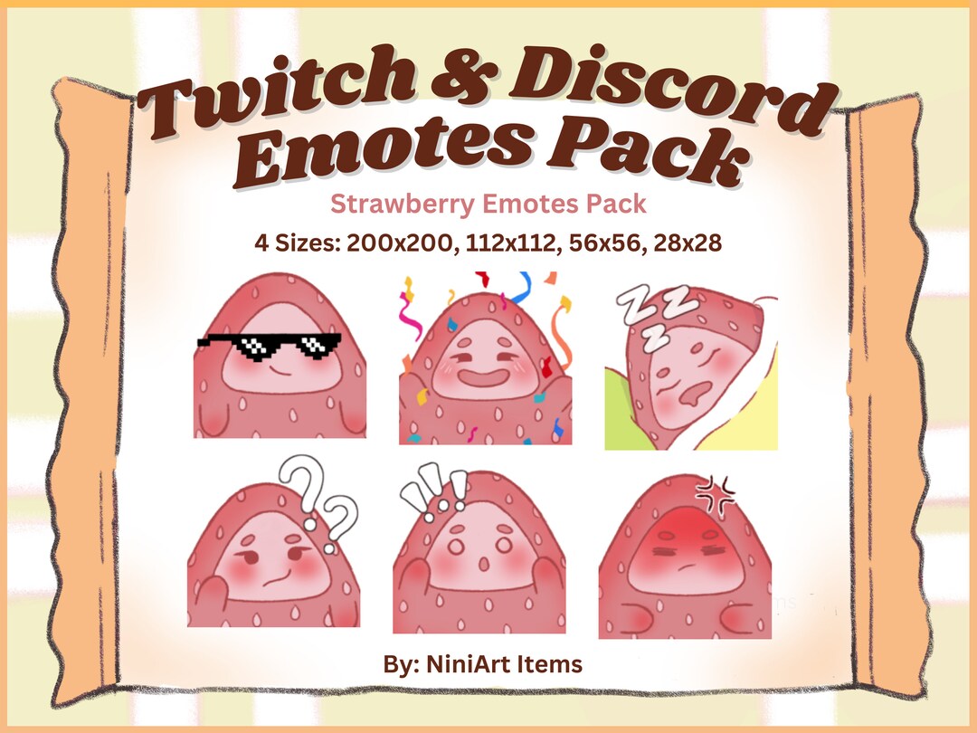 Cute Strawberry Twitch Emote Cute Twitch Emotes Pack Design Kawaii ...