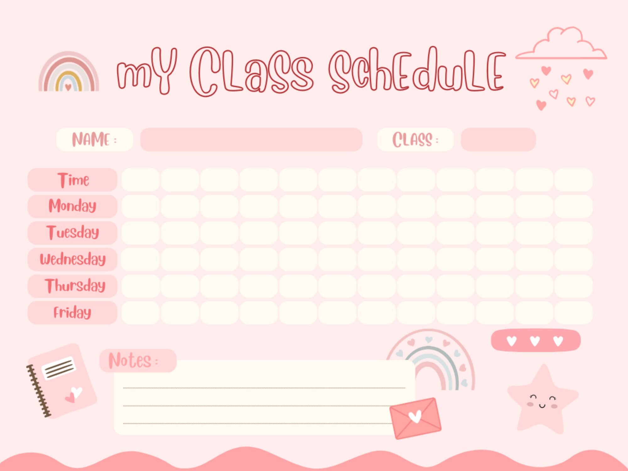 Cute Class Schedule Template