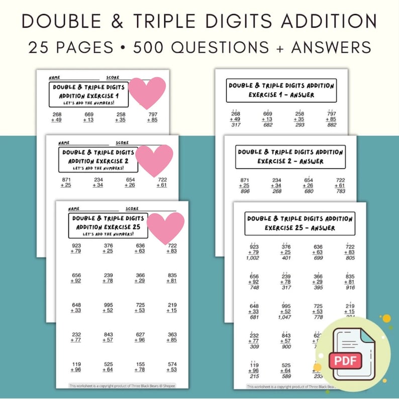 25 Page Printable First Grade Mathematics Worksheets for Kids Ages 5-8 ...