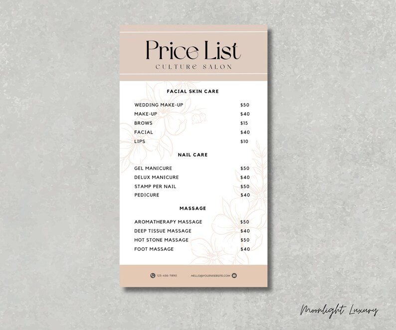 Editable Salon Price List Template DIY Pricing Sheet Printable Price ...