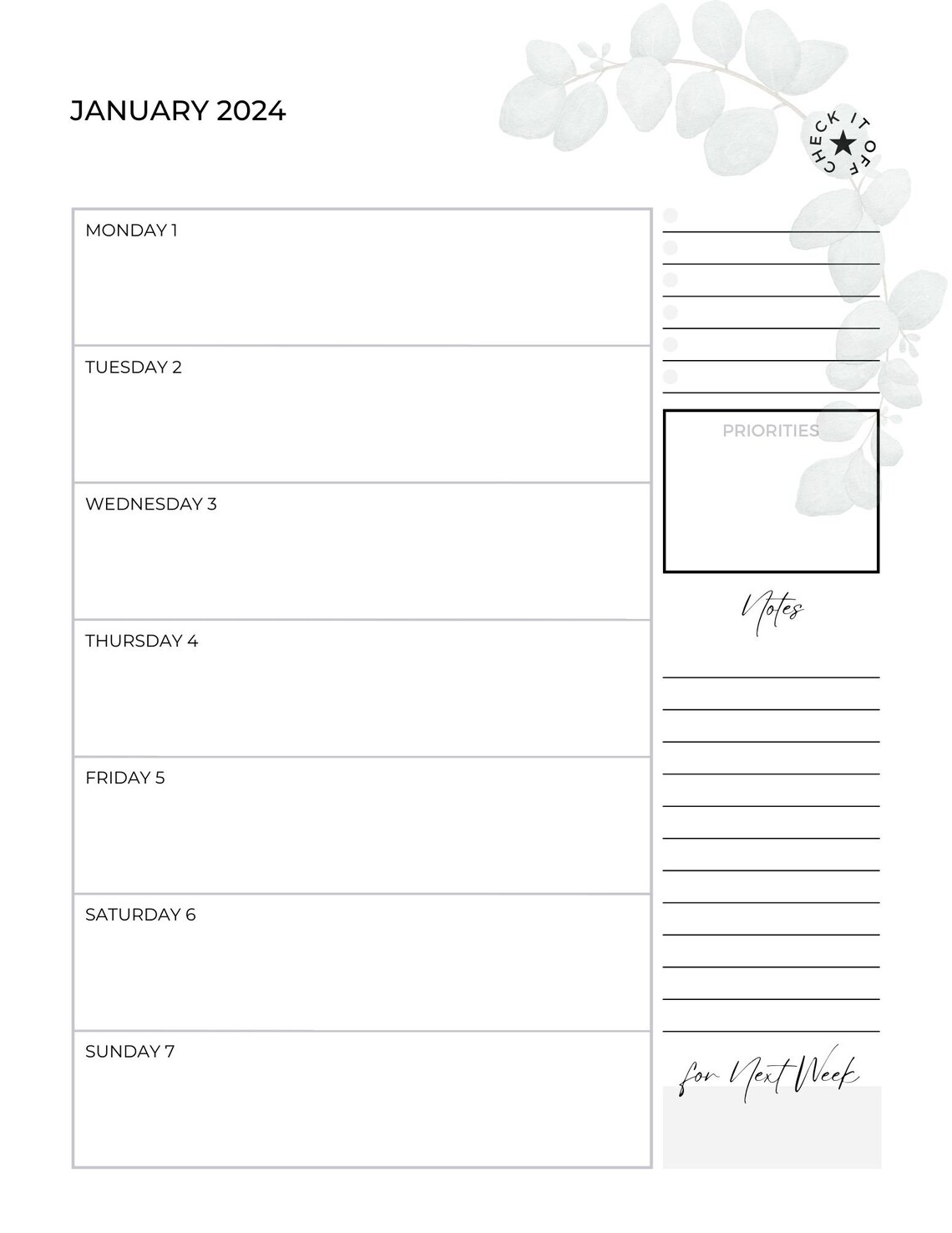 2024 Elegant Eucalyptus Planner Weekly View - Etsy