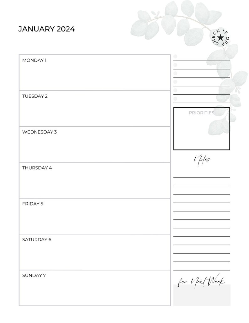 2024 Elegant Eucalyptus Planner Weekly View - Etsy