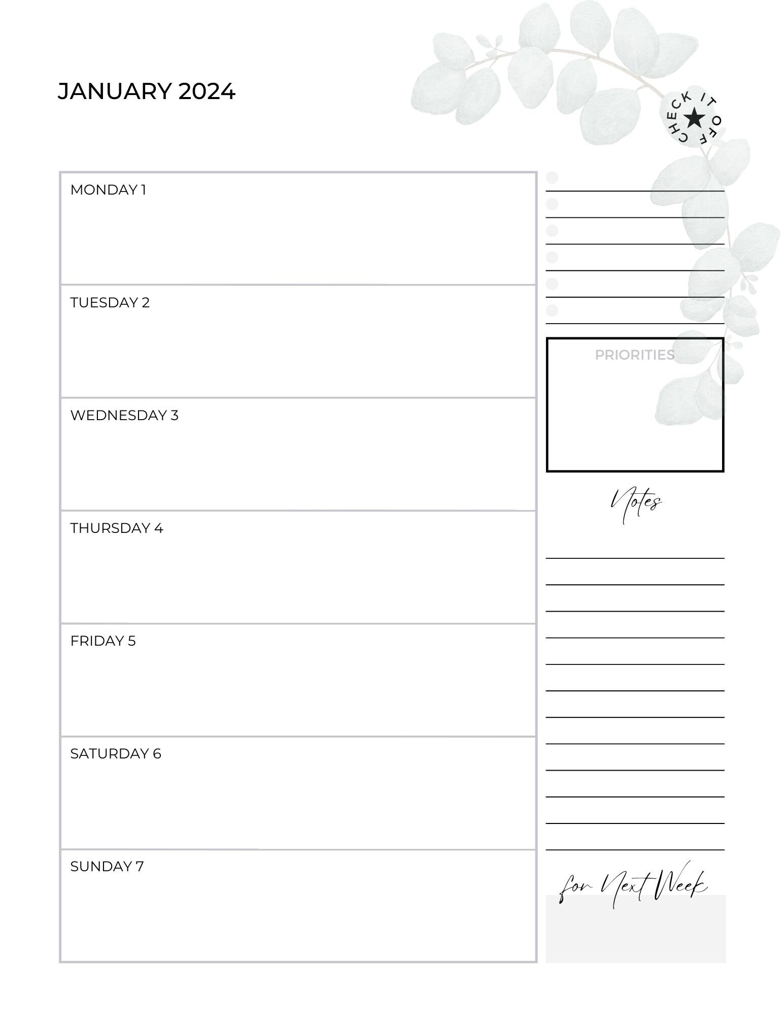 2024 Elegant Eucalyptus Planner Weekly View - Etsy