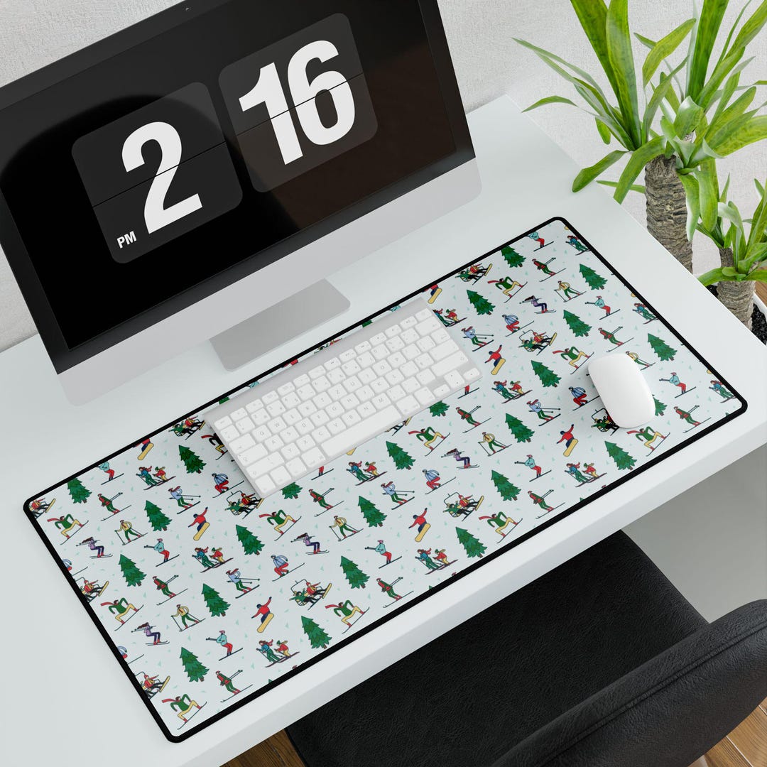 Ski Themed Desk Mat, Winter Landscape Design, Cute Skier Office Decor ...