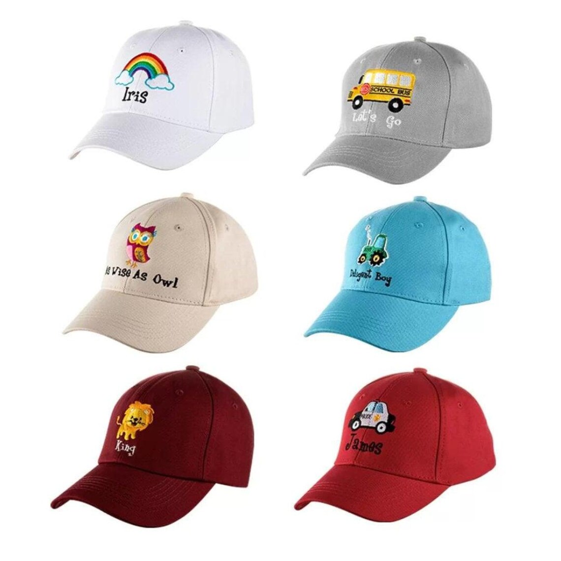 Personalized Embroidery Pattern and Text Cotton Baseball Cap for Kids ...