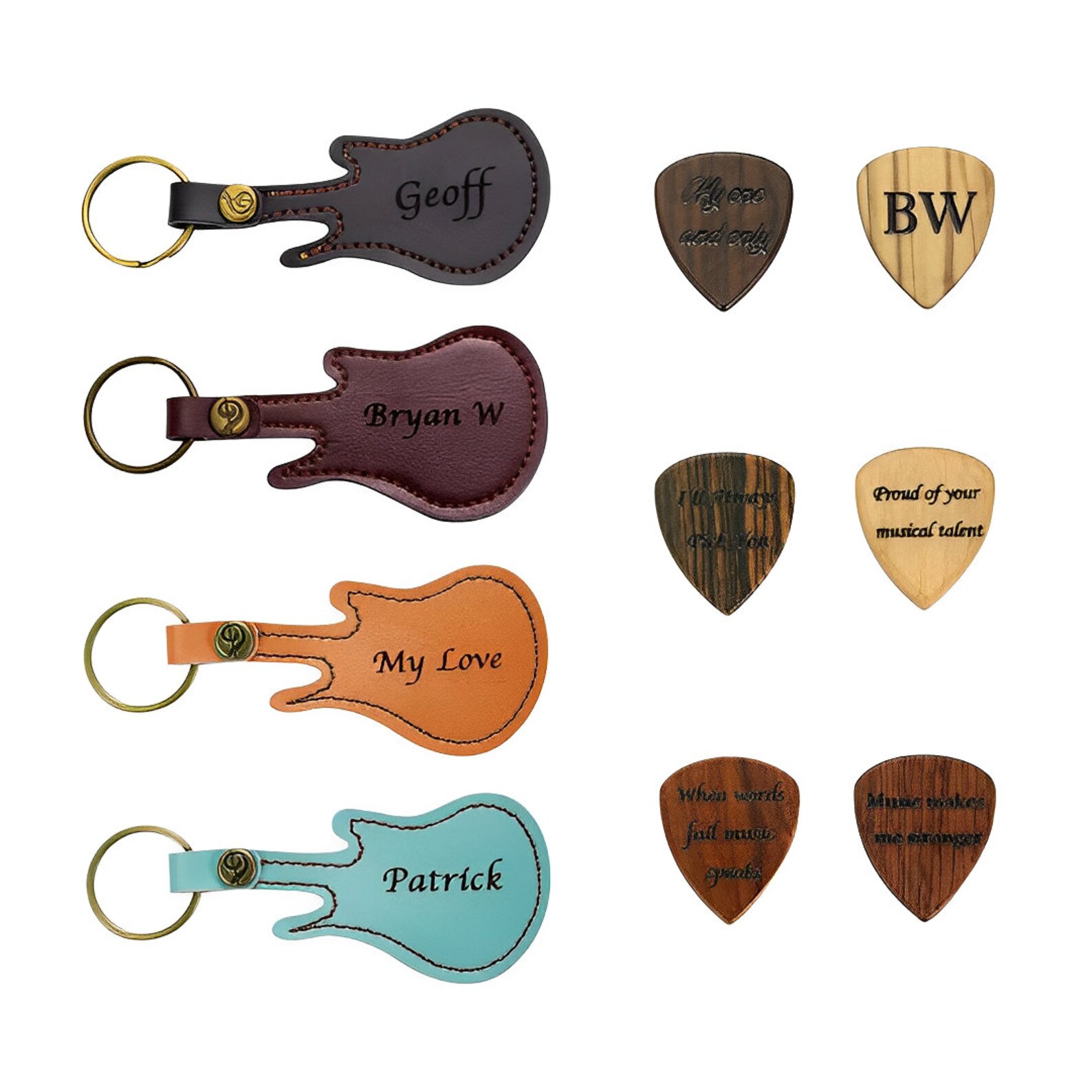Custom Name Guitar Leather Keyring/guitar Pick Holder, Custom Engraved ...