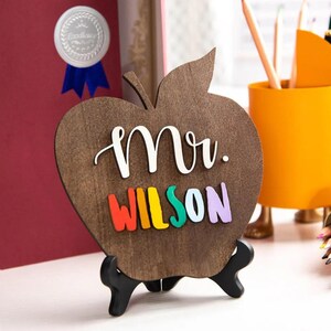 Apple Shaped Desk Name Plate for Teacher, Colorful Basswood Classroom ...