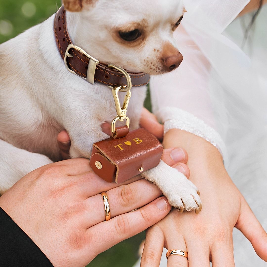 Dog Wedding Ring Bearer Pouch With Custom Initial + Collar Attachment ...