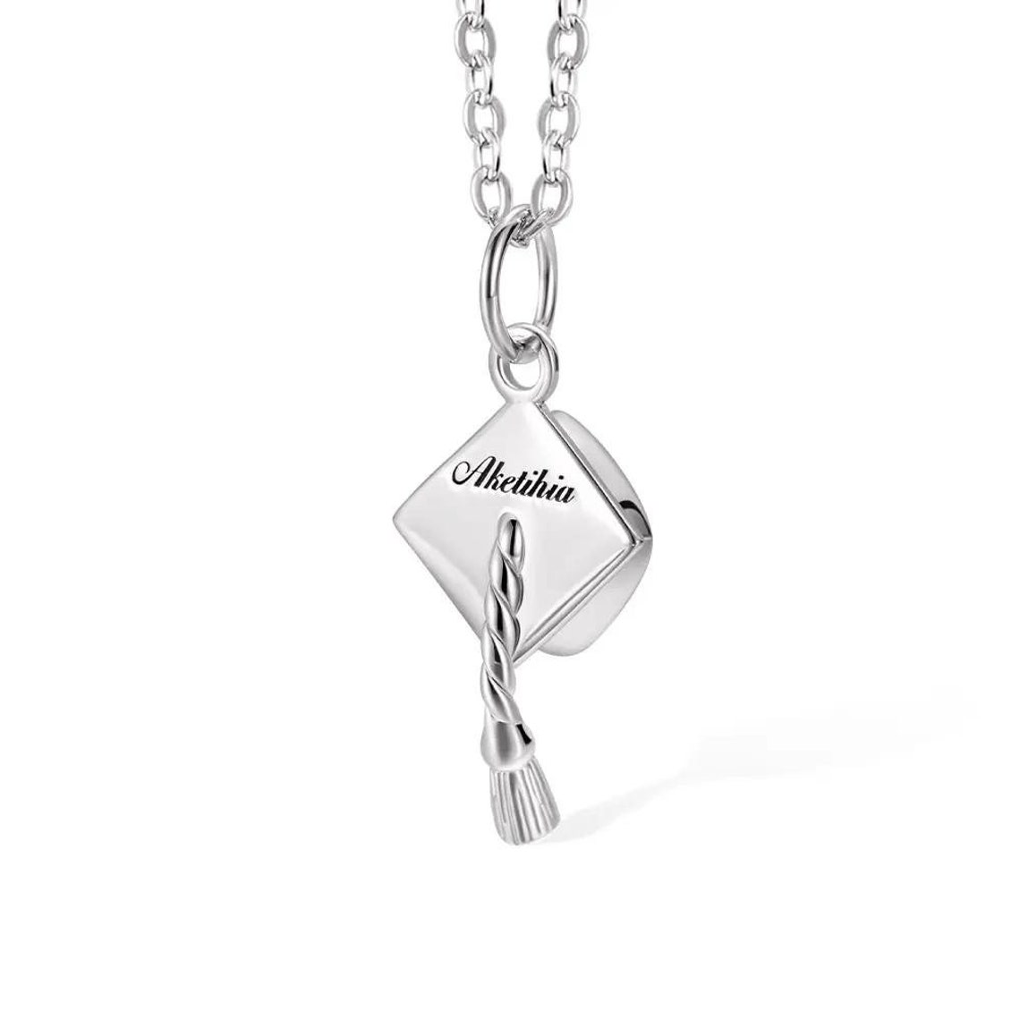 Custom Engraving Graduation Cap Charm Necklace, 925 Sterling Silver ...
