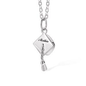 Custom Engraving Graduation Cap Charm Necklace, 925 Sterling Silver ...