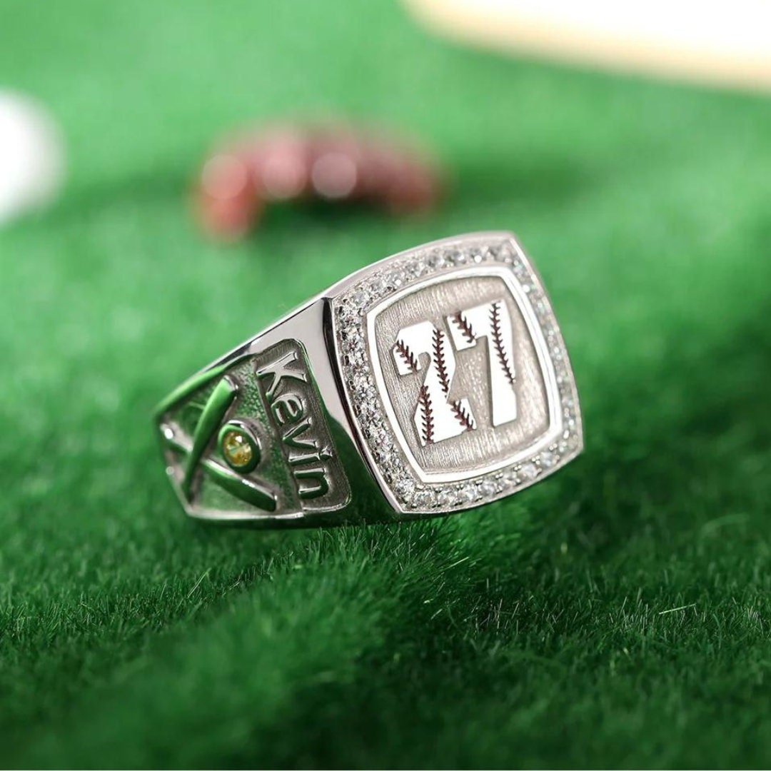 Engraved Baseball Ring With Custom Birthstone in 925 Sterling Silver ...