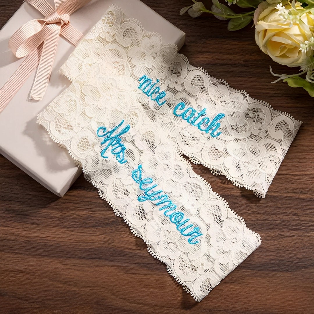Personalized Embroidered Lace Wedding Garter, Wedding Toss Garter With ...