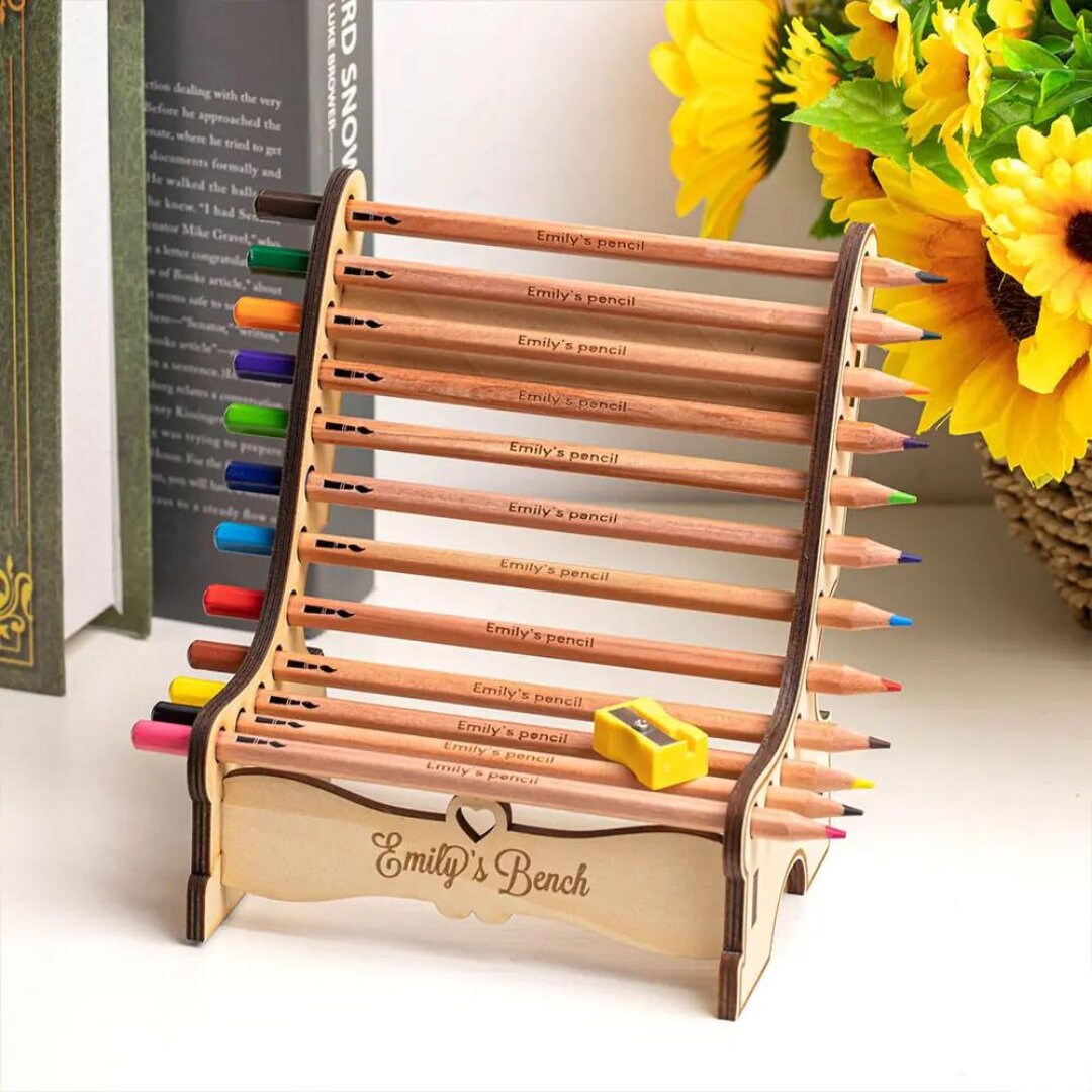Multi-color Pencil Set + Holder With Custom Name, Personalized Pencil ...