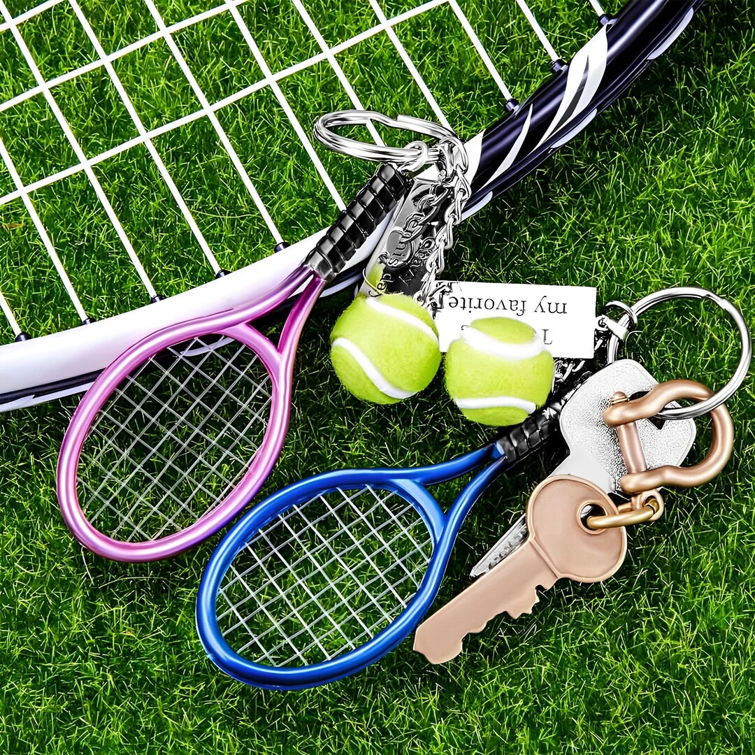 Tennis Racket Keychain With Custom Engraved Name Tag + Mini Tennis Ball ...