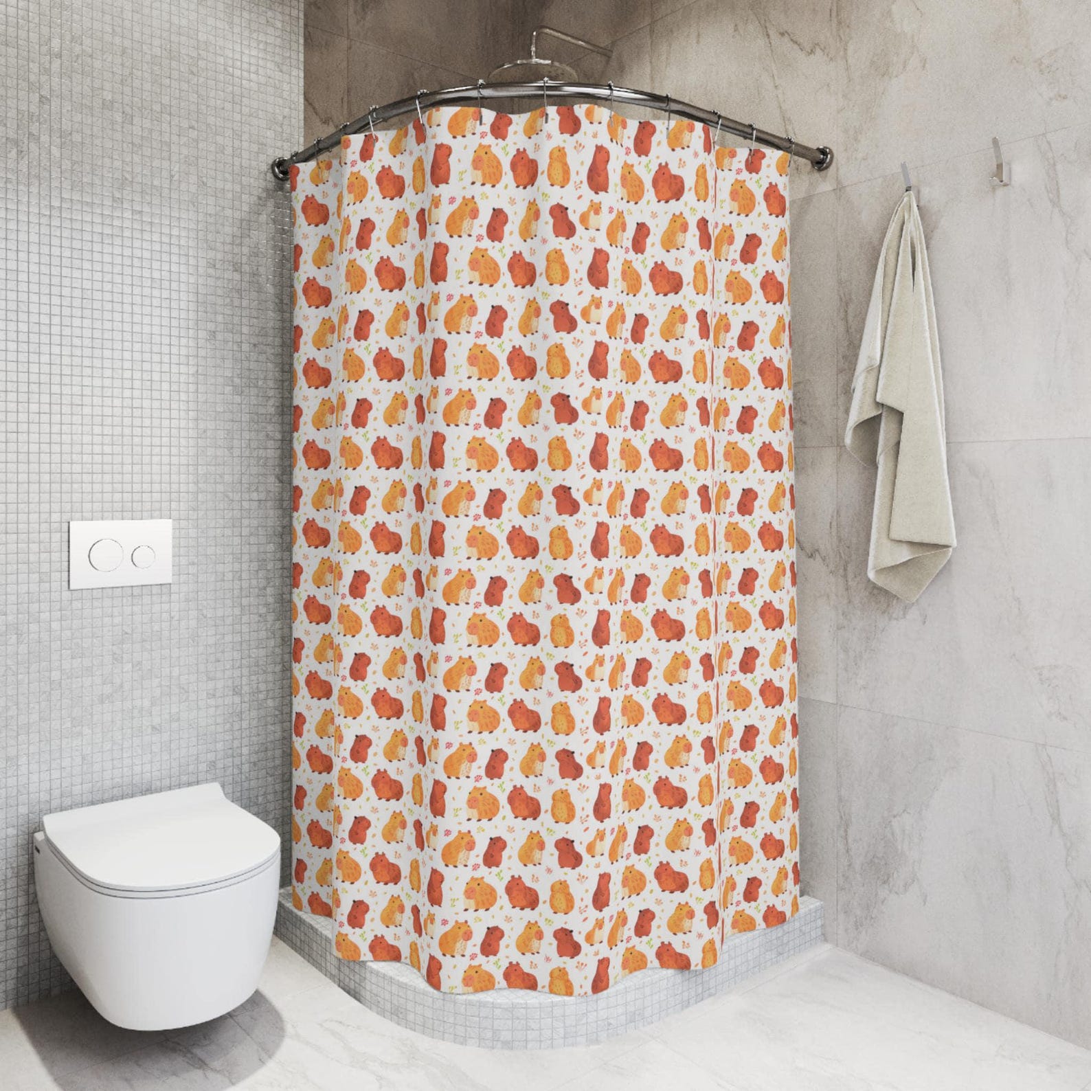 Capybara Print Shower Curtain, Kawaii Chibi Style Capybara Print Shower ...