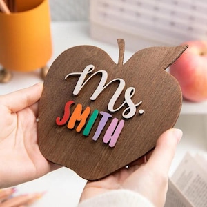 Apple Shaped Desk Name Plate for Teacher, Colorful Basswood Classroom ...