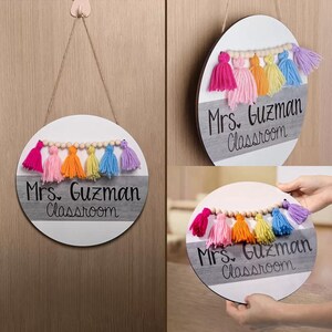 Boho Rainbow Teacher Door Sign With Custom Name, Personalized Name ...