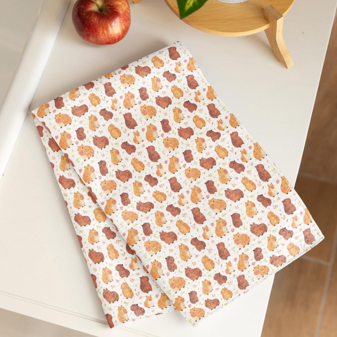 Capybaras Print Tea Towel, Chibi Style Capybara Printed Tea Towel ...