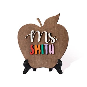 Apple Shaped Desk Name Plate for Teacher, Colorful Basswood Classroom ...