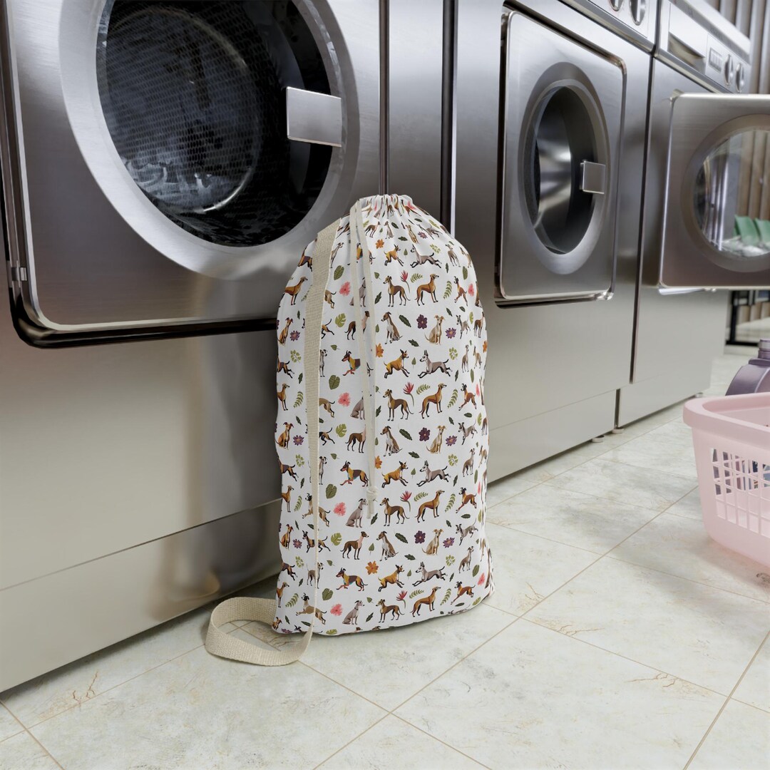 Whippet Print Laundry Bag - Stylish Whippet Decor & Gift for Dog Lovers ...