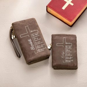 Custom Name Cross Tri-fold Wallet, Vegan Leather Christian Card Holder ...