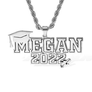Custom Name Graduation Cap + Diploma Necklace, Stainless Steel “class ...