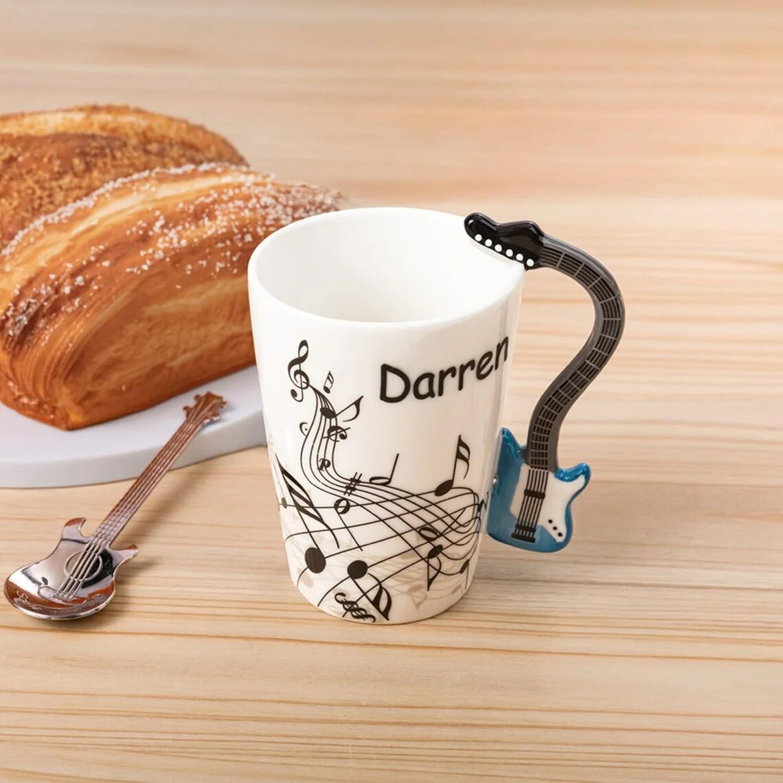 Custom Name Guitar Shaped Ceramic Coffee Mug - 8.5oz & 15oz Music Lover ...