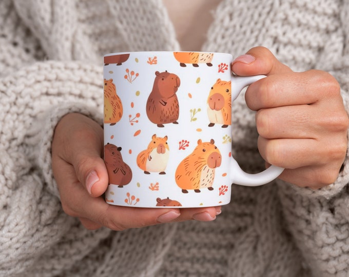 Capybara Print Mug in Chibi Kuwaii Style, Cartoon Style Capybara 11oz ...