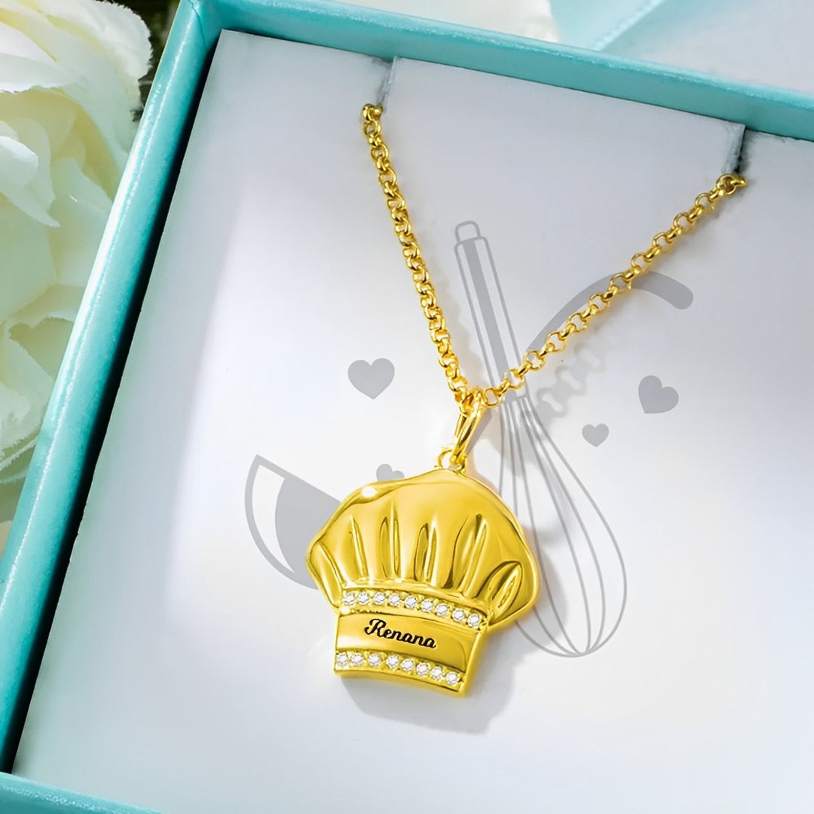 Custom Name Chef Hat Necklace, Personalized Chef Hat Shaped Pendant ...