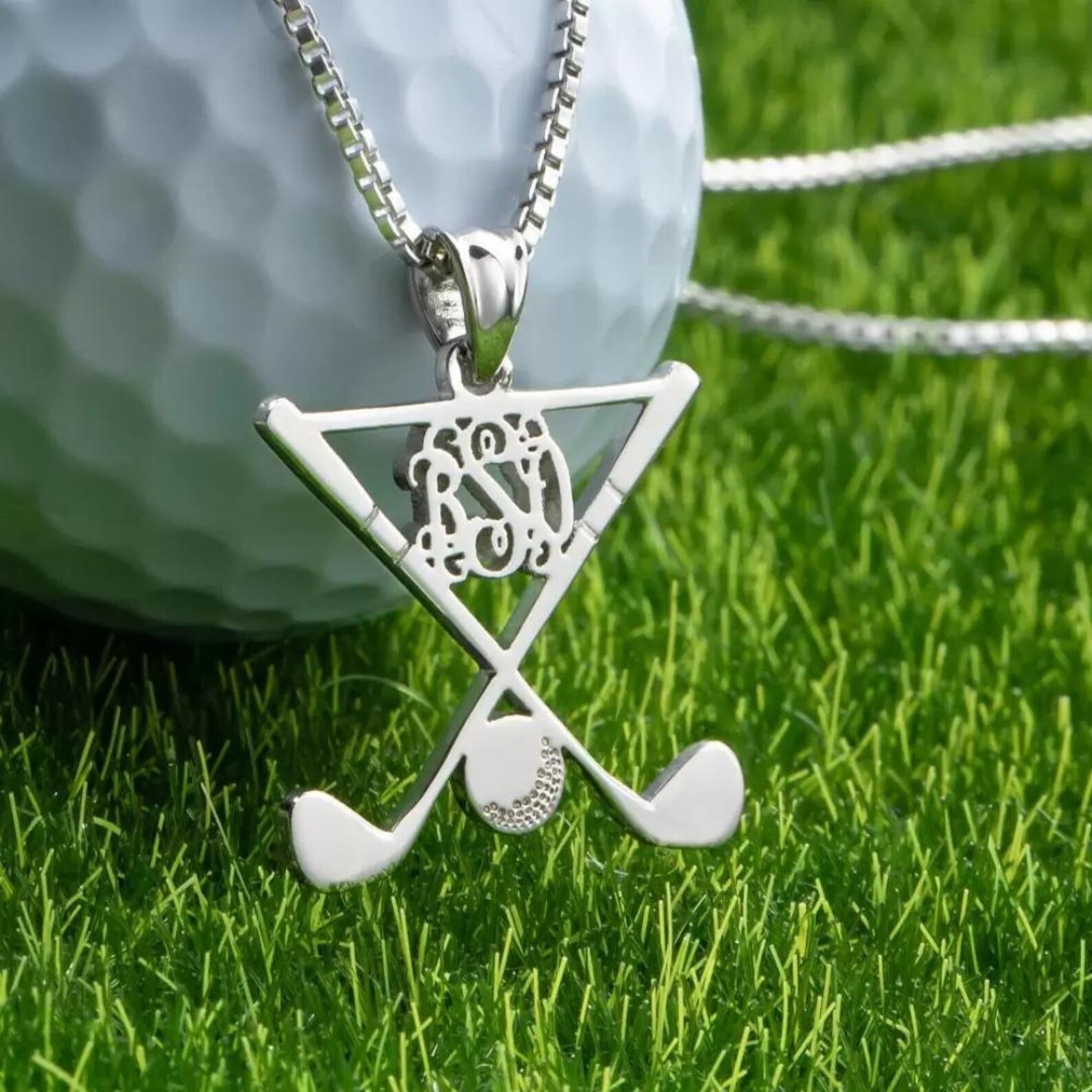 Golf Clubs Necklace With Custom Name in 925 Sterling Silver/18k Gold ...