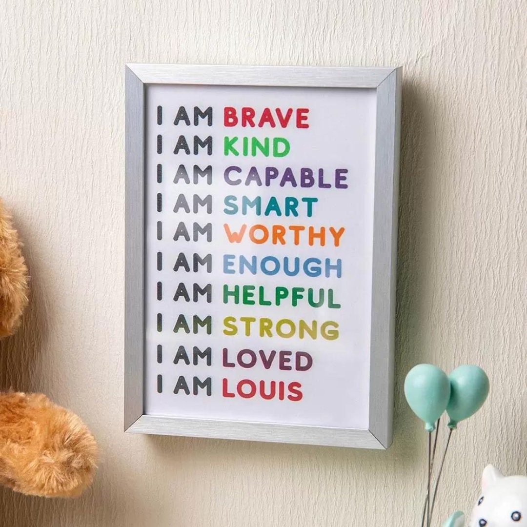 Positive Affirmations Poster + Frame With Custom Name for Kid's Room ...