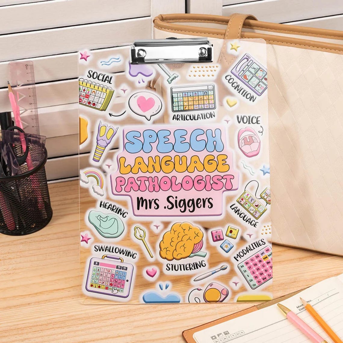Personalized Speech Therapist Acrylic Clipboard, SLP Colorful Name ...