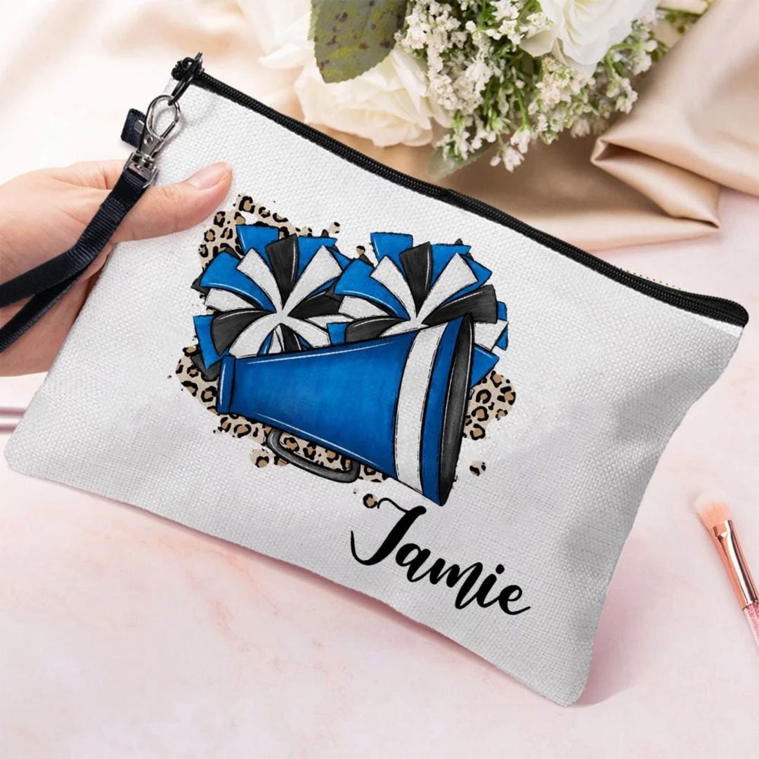 Personalized Name Cheerleading Cosmetic Bag | Linen Travel Makeup Pouch ...