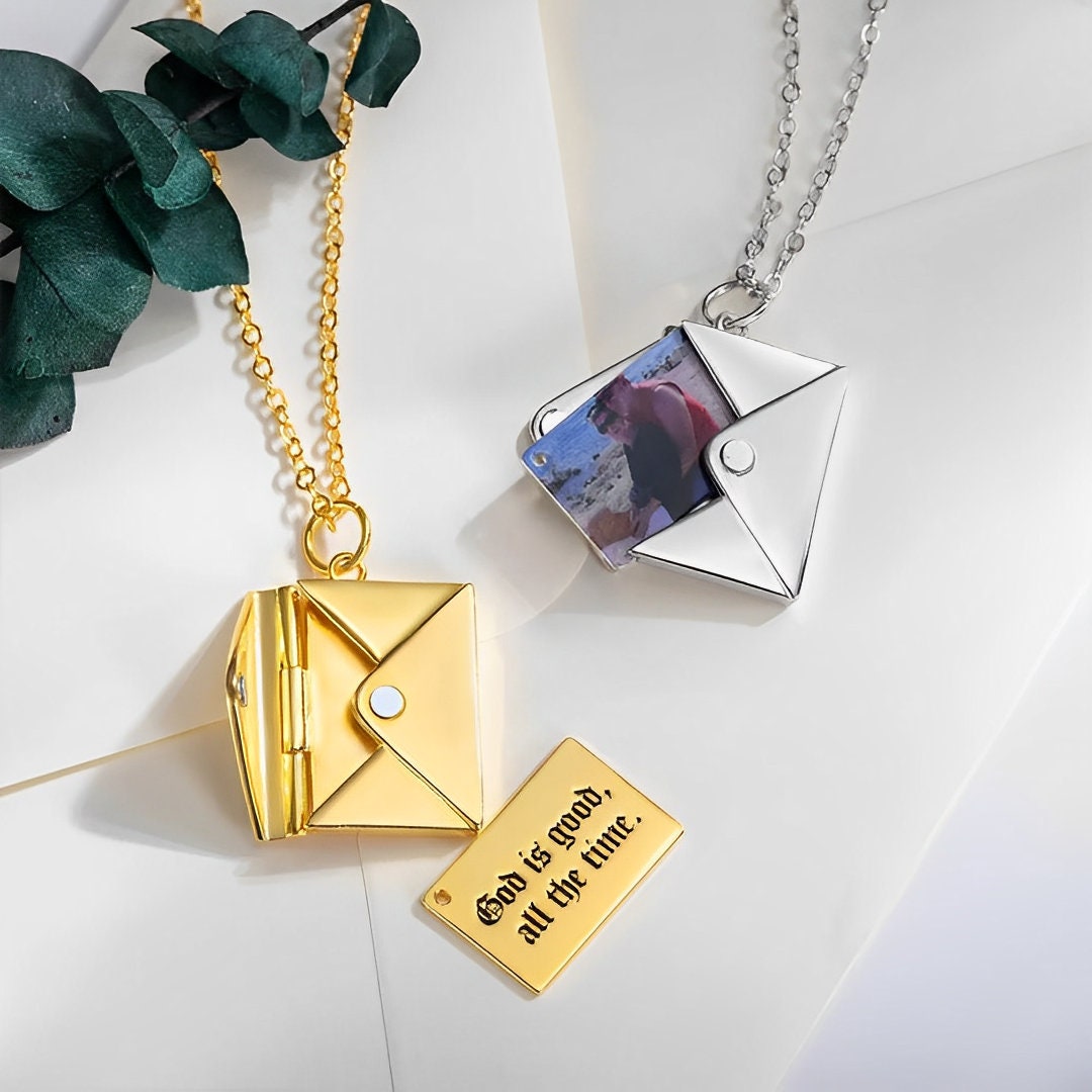 Envelope Necklace With Custom Photo + Engraving, Envelope Secret ...