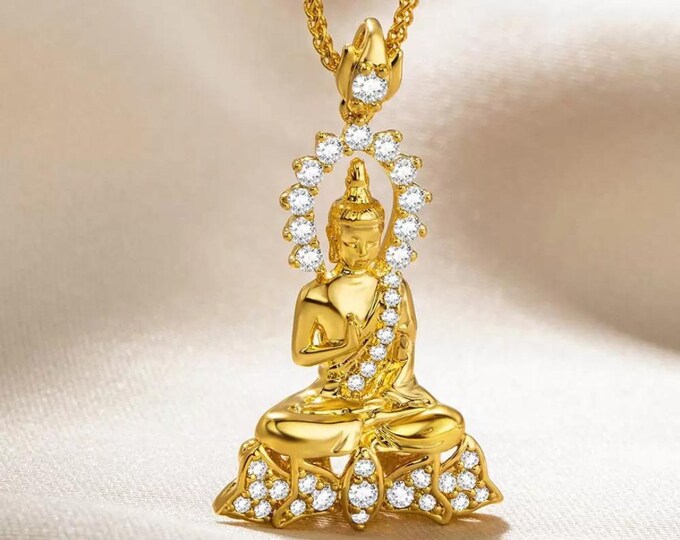 Buddha Necklace, 14K Gold Filled Chain, Cubic Zirconia Diamonds ...