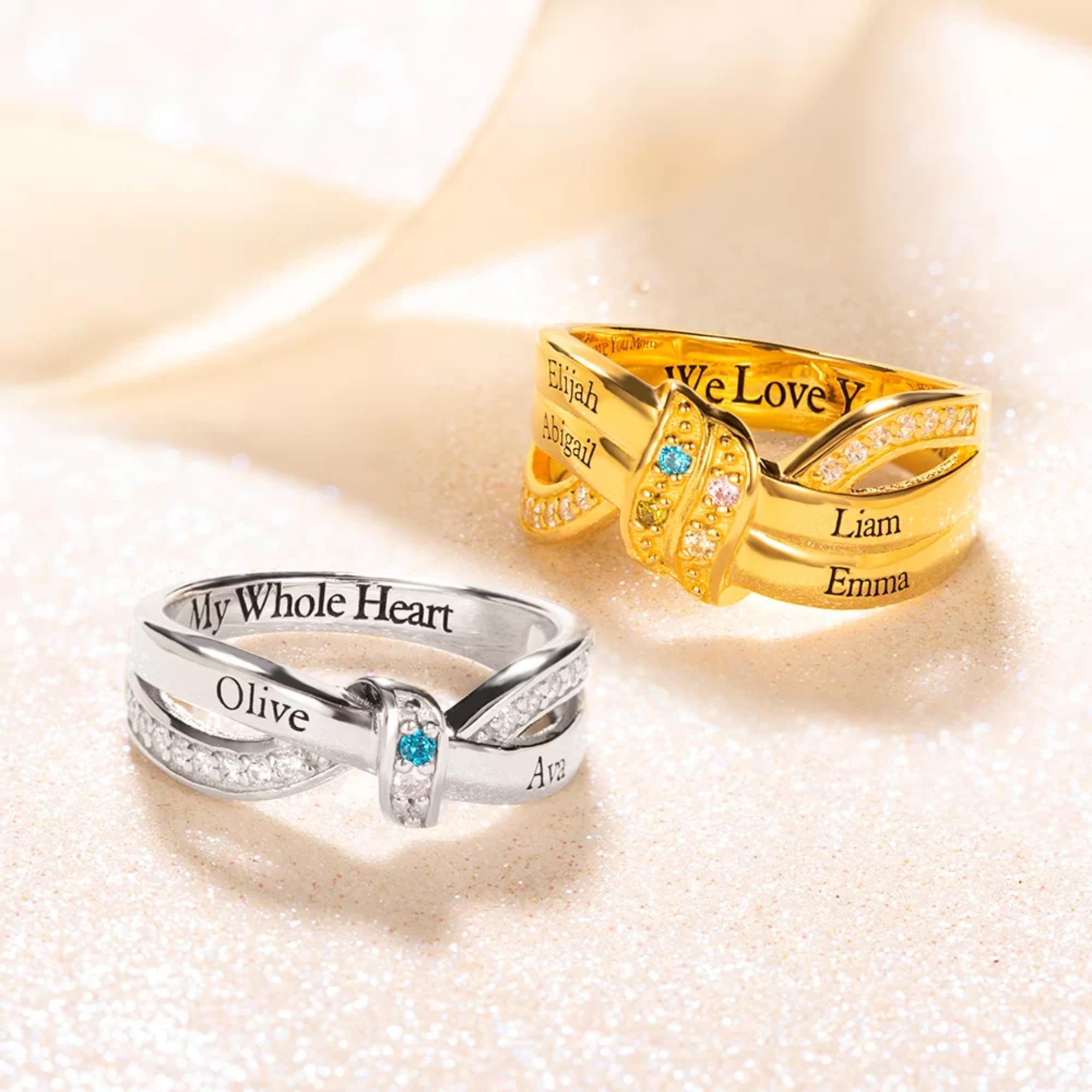 Personalized Family Name Ring With Birthstones, Custom Engraved Mother ...