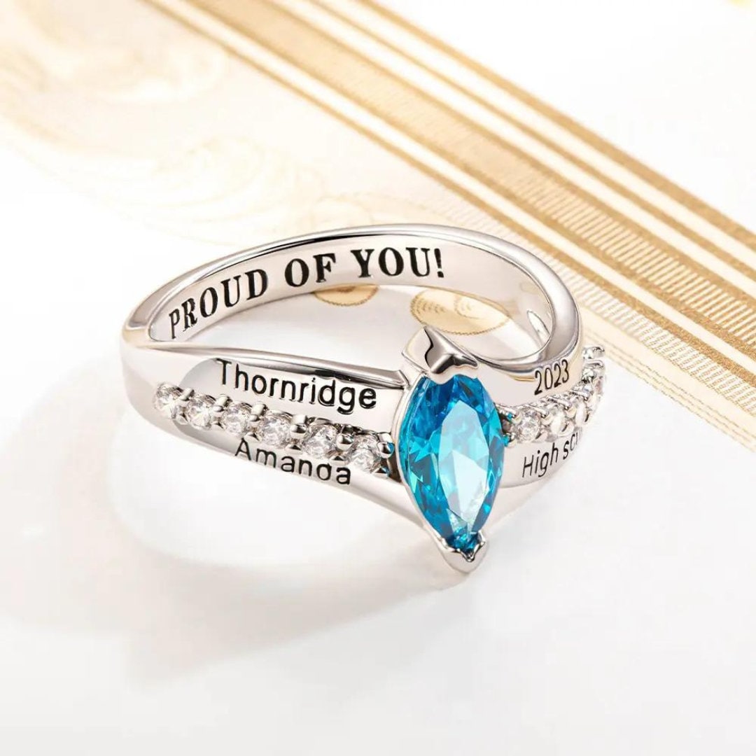 Personalized Class of 2025 Graduation Ring, Custom Birthstone & Name ...