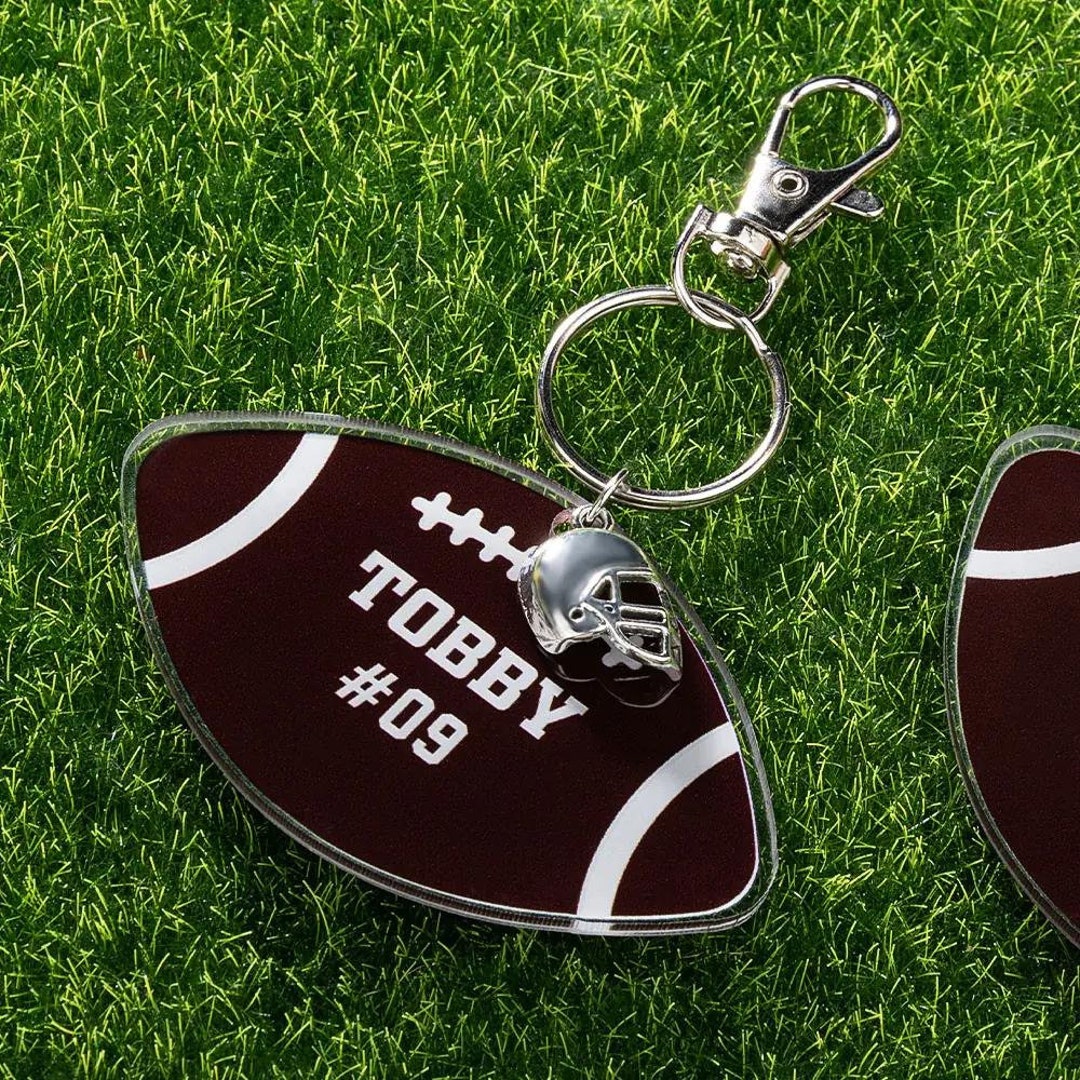 Personalized Name & Number Football Ball Keychain, Mini American ...