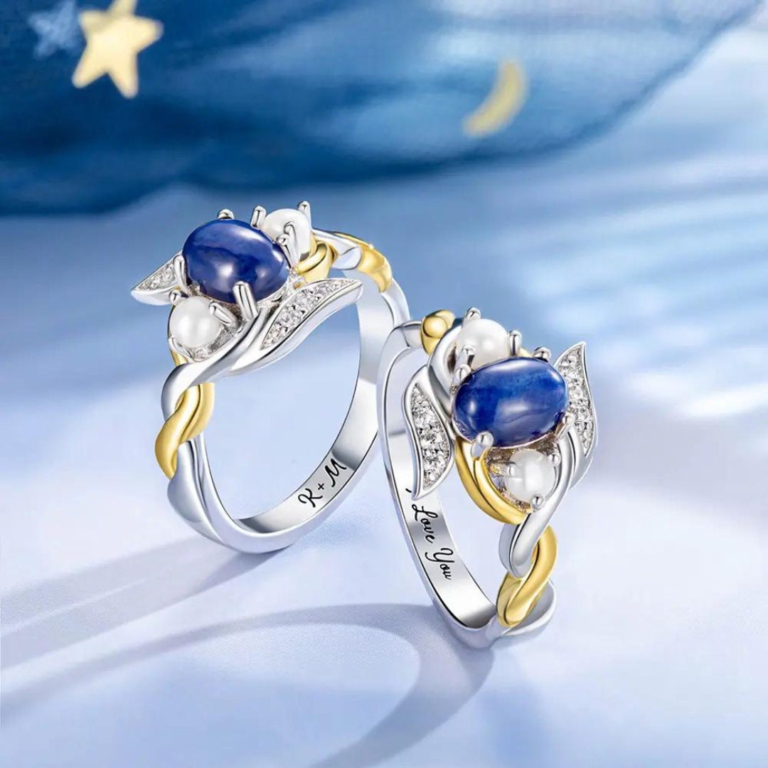 Royal Blue Stone and Pearl Ring With Custom Engraving, 925 Sterling ...