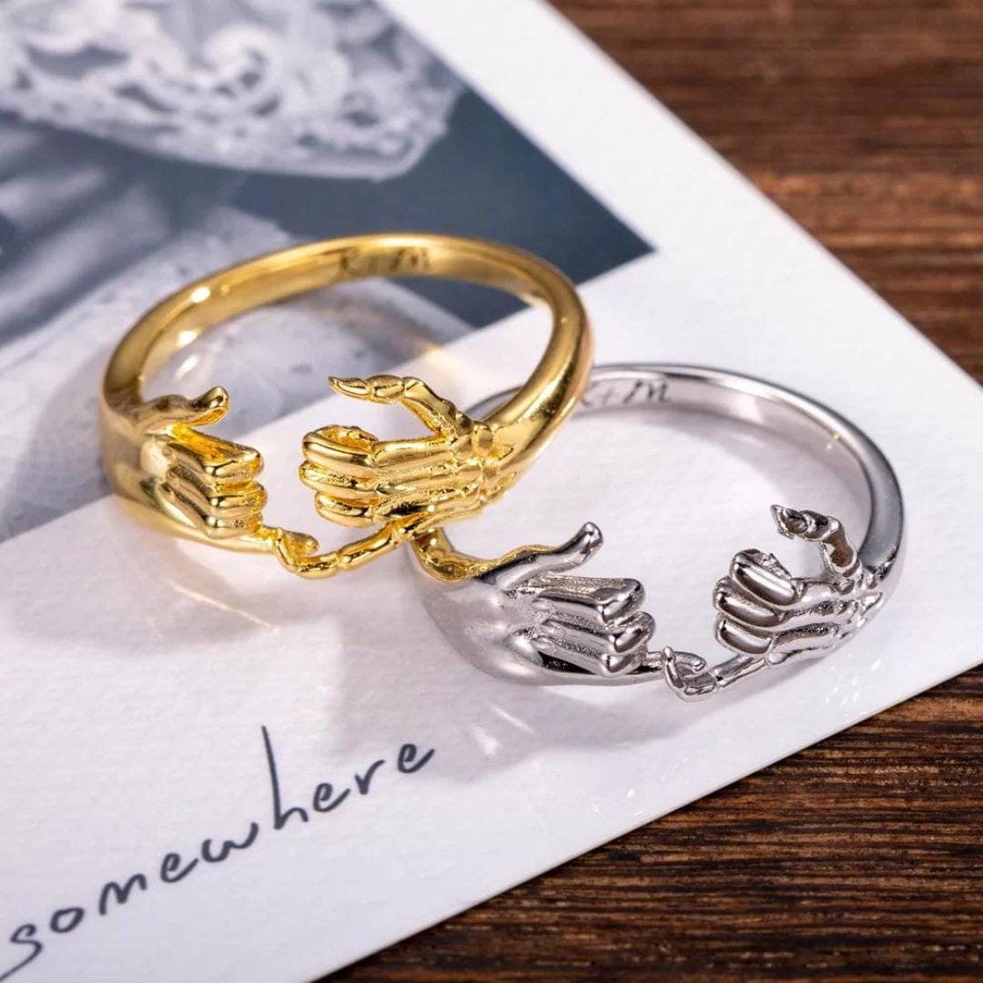 Pinky Promise Ring With Custom Engraving | Gothic Skeleton Hands Ring ...