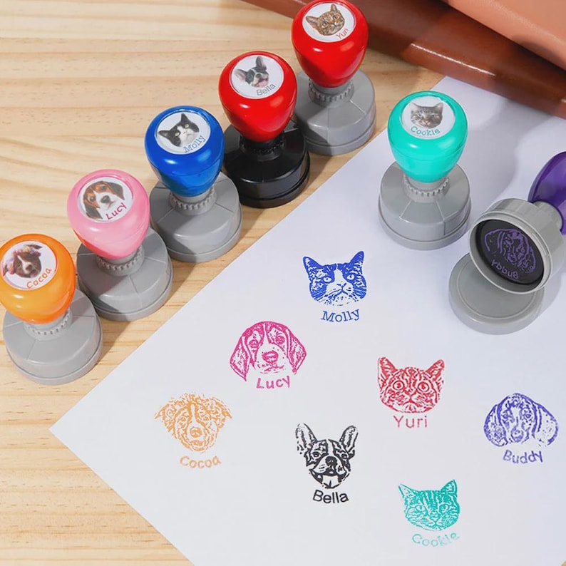 Custom Pet Portrait Self-inking Stamp With Name, Personalized Dog or ...