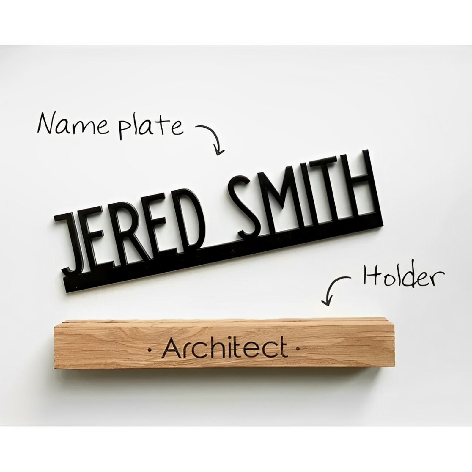 Custom Name Desk Plaque, Removable Name Plate and Beech Plywood Holder ...