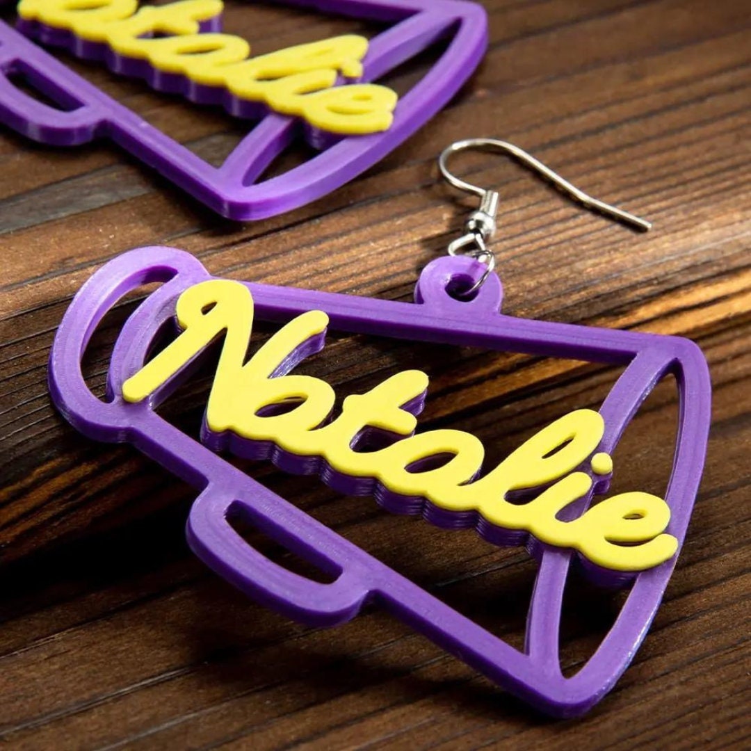 Custom Name Cheer Megaphone Earrings, 3D Printed Cheerleader Megaphone ...