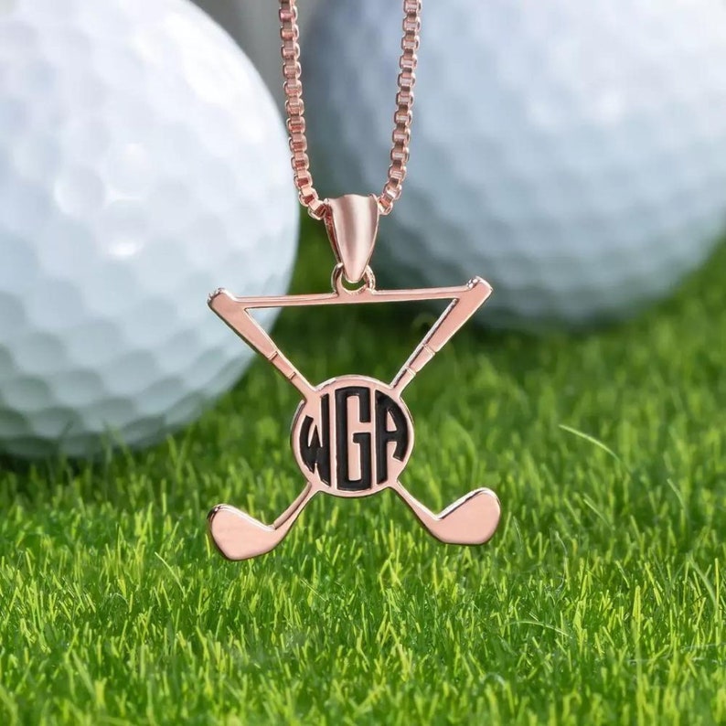 Golf Clubs Necklace With Custom Name in 925 Sterling Silver/18k Gold ...