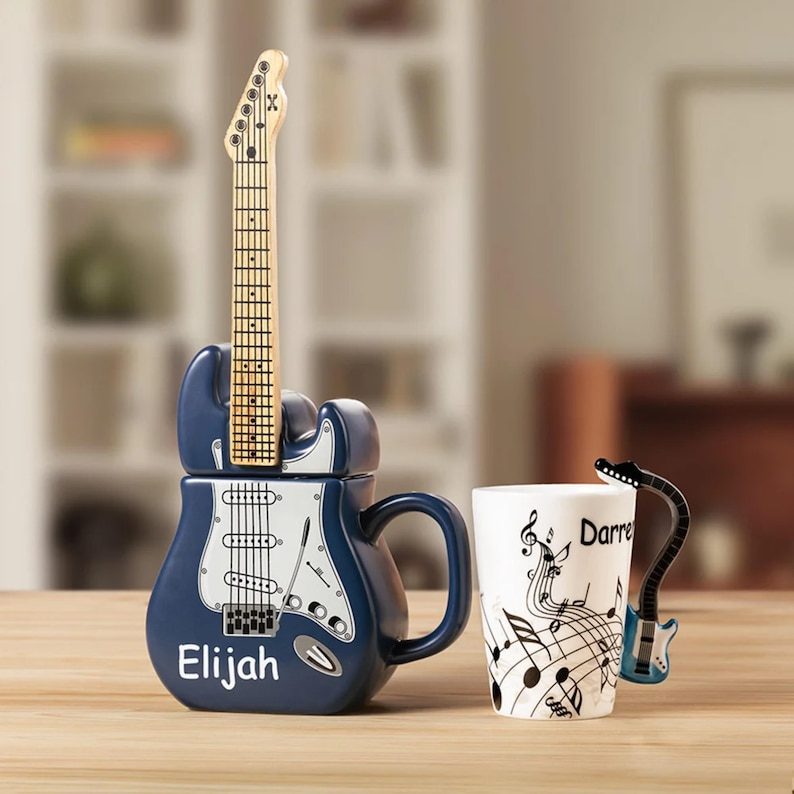 Custom Name Guitar Shaped Ceramic Coffee Mug - 8.5oz & 15oz Music Lover ...