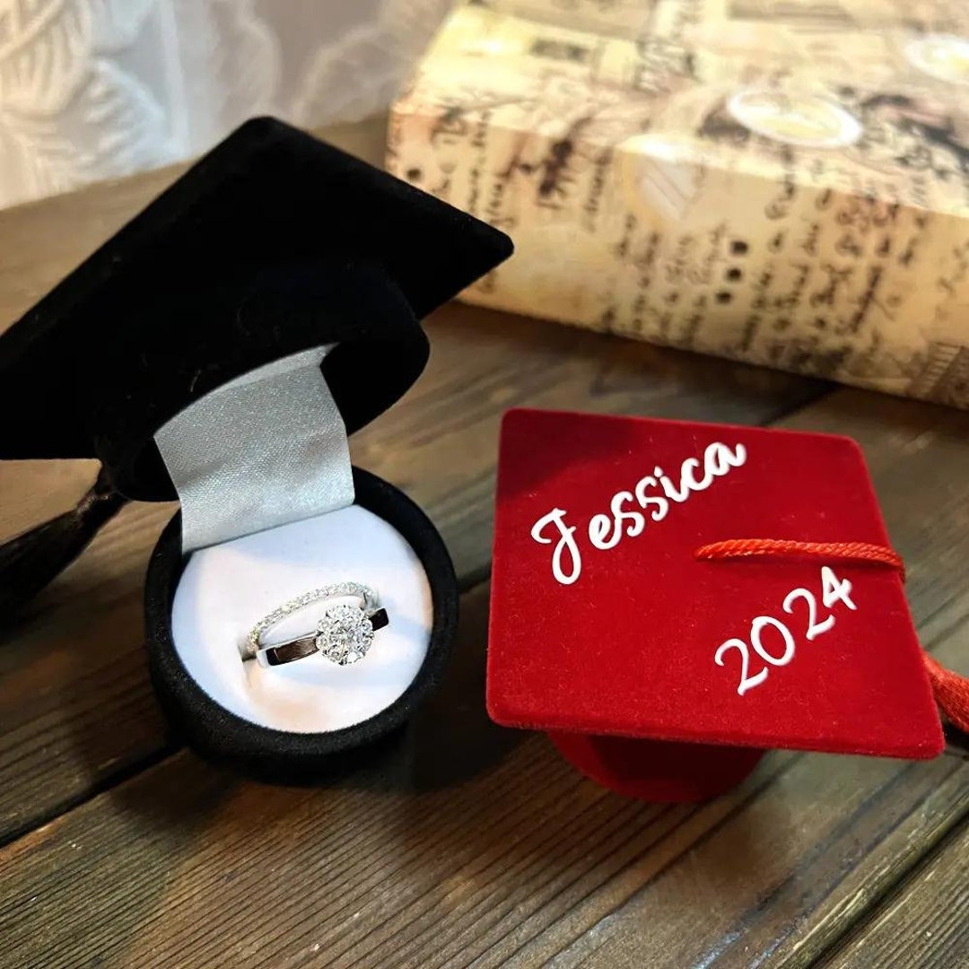 Graduation Hat Ring Box, Custom Name Velvet Mortarboard Gift ...