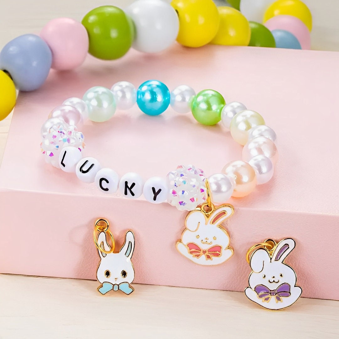 Custom Easter Bunny Name Bracelet, Easter Bunny Charm Bracelet W ...