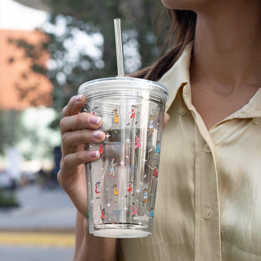 Netball Tumbler 16oz With Straw - Cute Netball Print Travel Coffee Cup ...