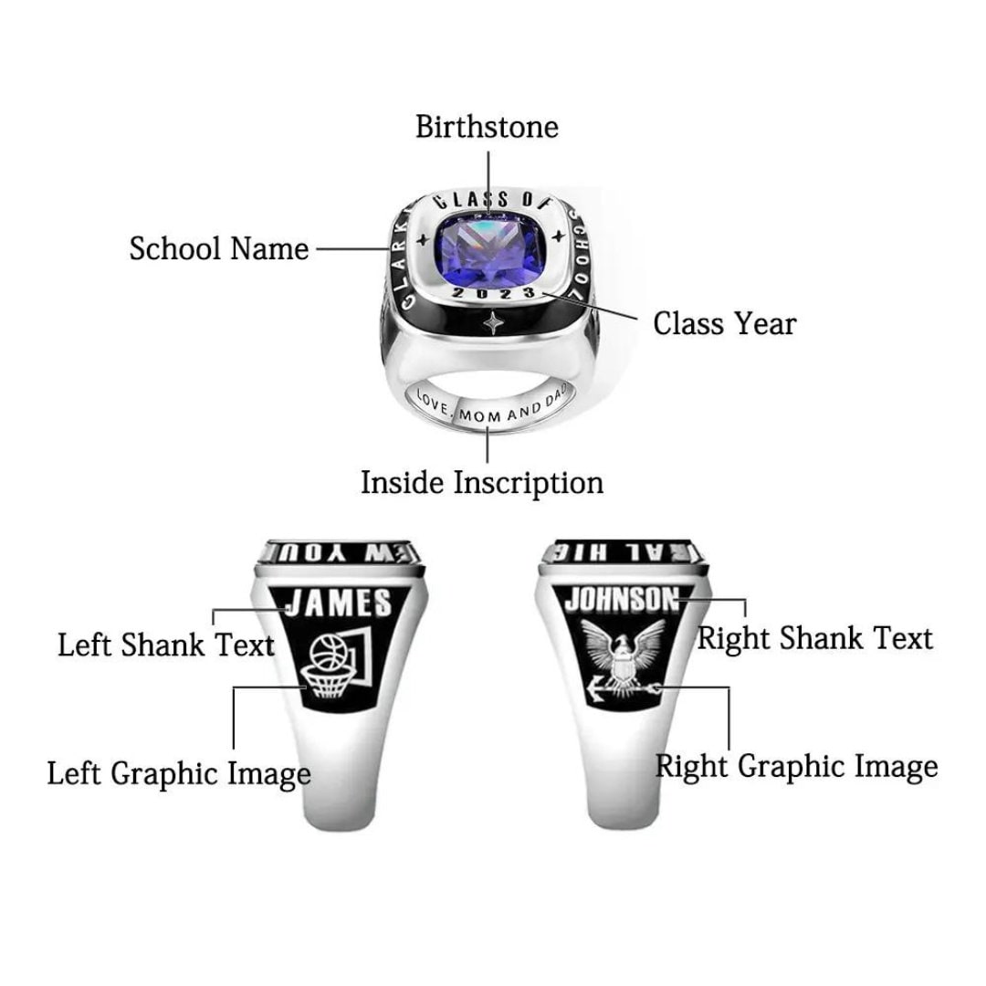 Men's Graudation Class Ring W Personalized Engravings + Birthstone ...